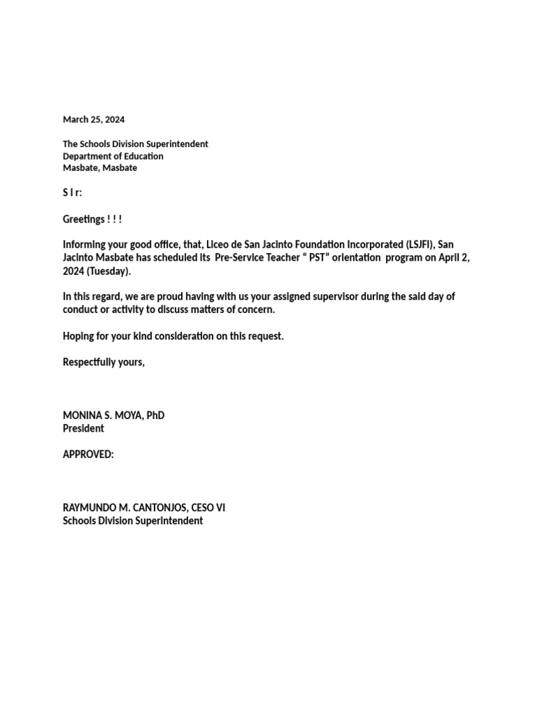 Letter To Sds Raymund M. Cantonjos | PDF