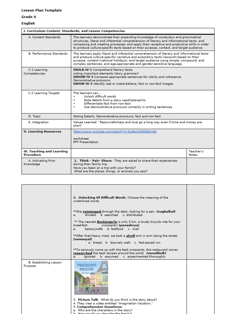 DONE_English 4 Lesson-Plan | PDF | Reading Comprehension | Learning