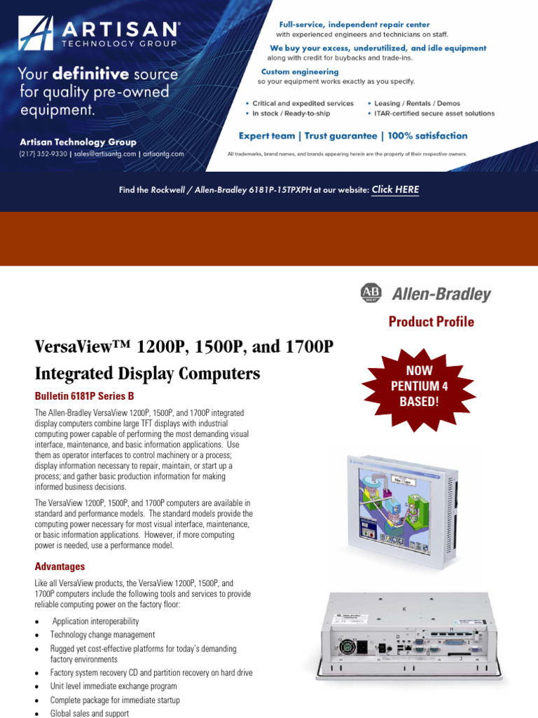 Rockwell Allen Bradley VersaView 1500P Datasheet 2016479554 | PDF ...