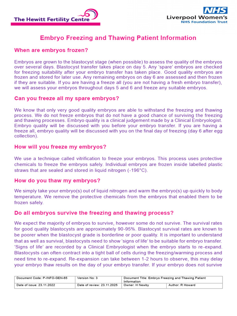 Embryo Freezing & Thawing Guide | PDF | Reproduction | Medical Specialties