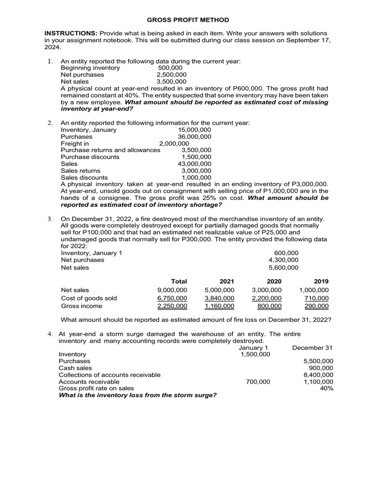 Gross Profit Method Inventory Estimations | PDF | Cost Of Goods Sold ...