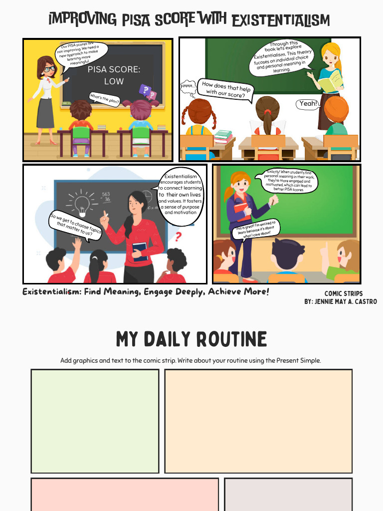 Colorful Pastel Present Simple Routine Comic Strip PDF | PDF