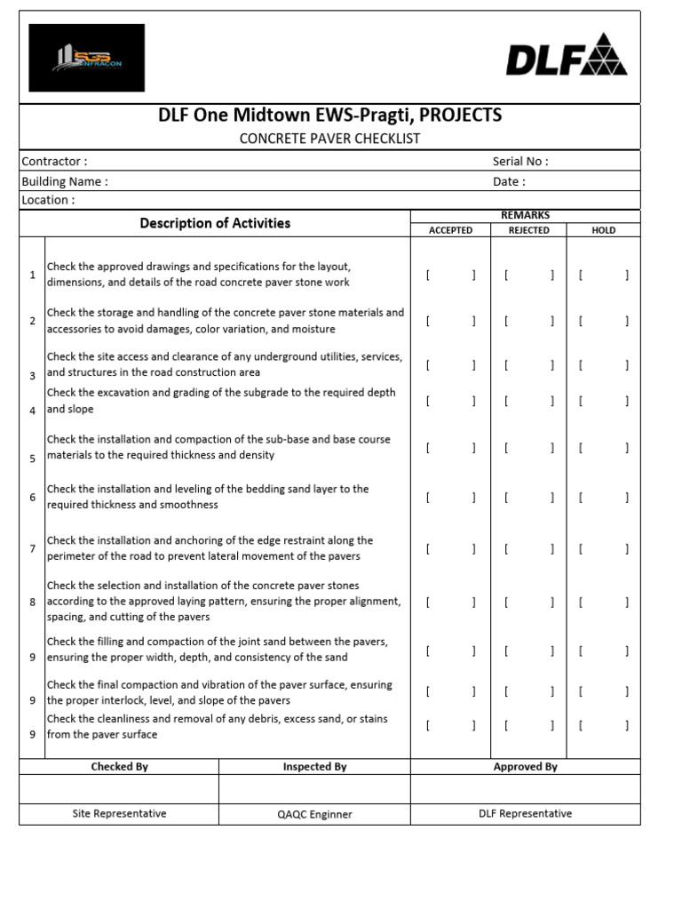 Paver checklist | PDF | Building Materials