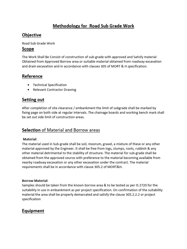 Road Subgrade Construction Methodology | PDF | Road