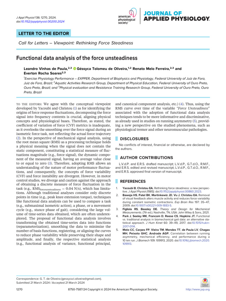 09_Art001_2024_PAULA_Functional Data Analysis of the Force Unsteadiness | PDF | Force | Root ...