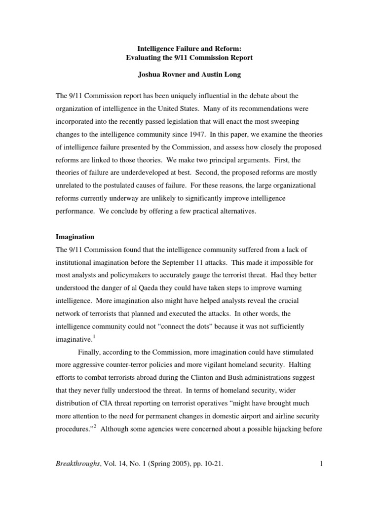 Joshua Rovner and Austin Long - Intelligence Failure and Reform ...