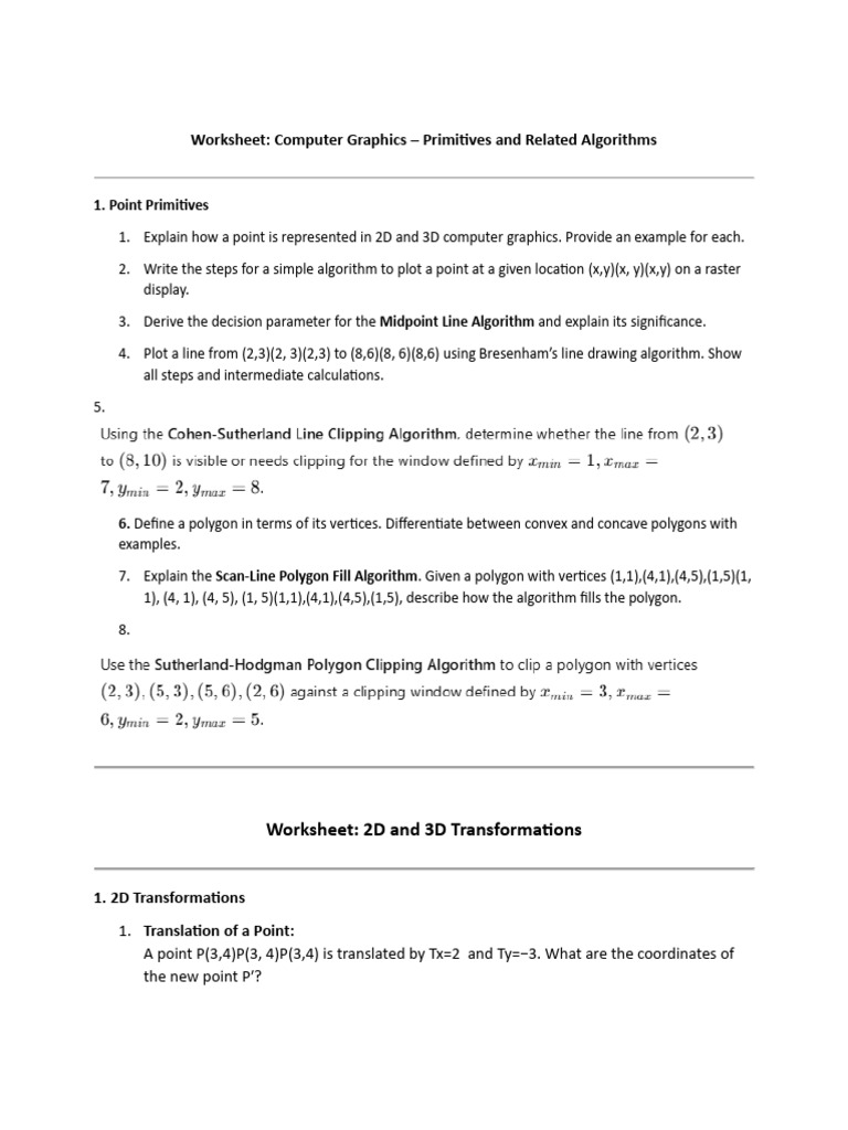 Worksheet 2 Graphics | PDF | Cartesian Coordinate System | 2 D Computer ...