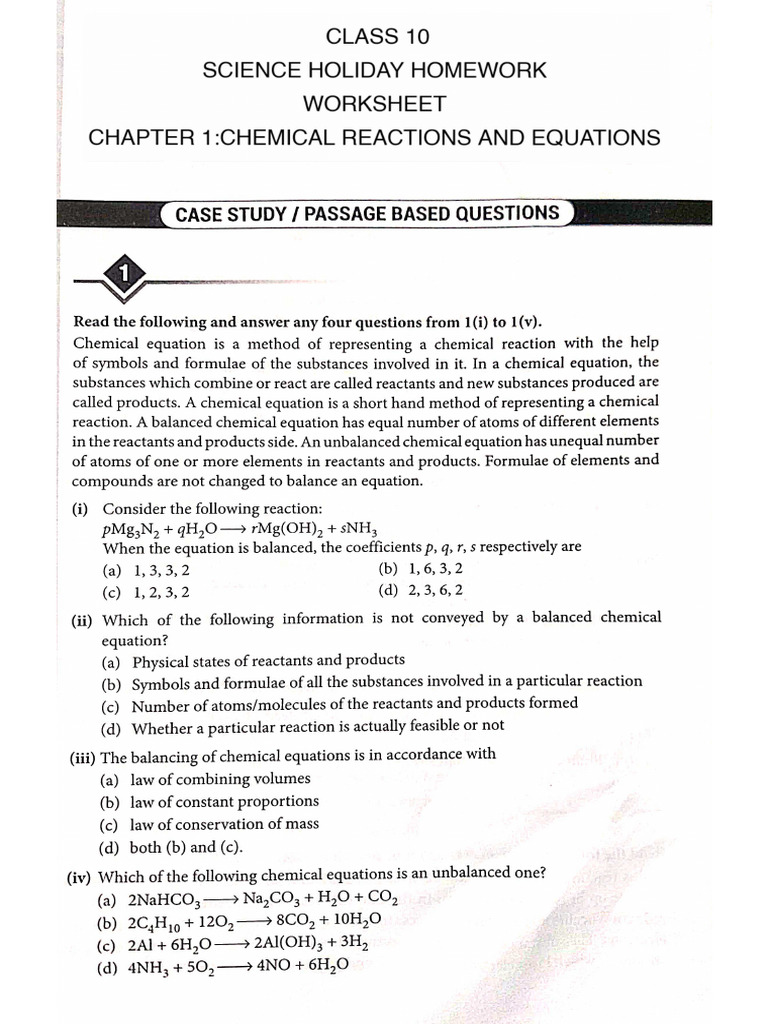 Class 10 Science Worksheet | PDF
