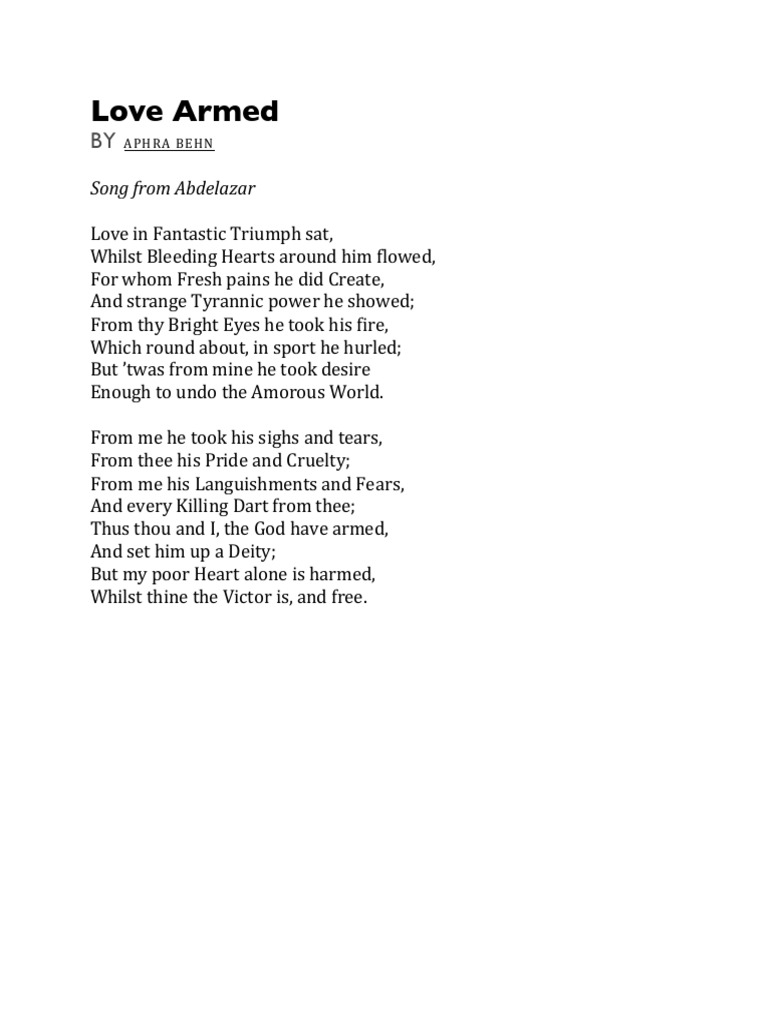 Love Armed: A Poem by Aphra Behn | PDF