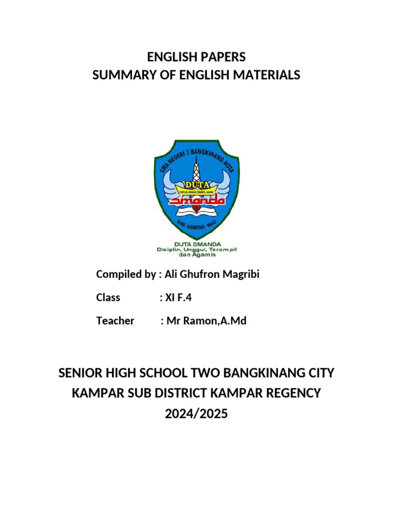 English Papers Summary of English Materials | PDF
