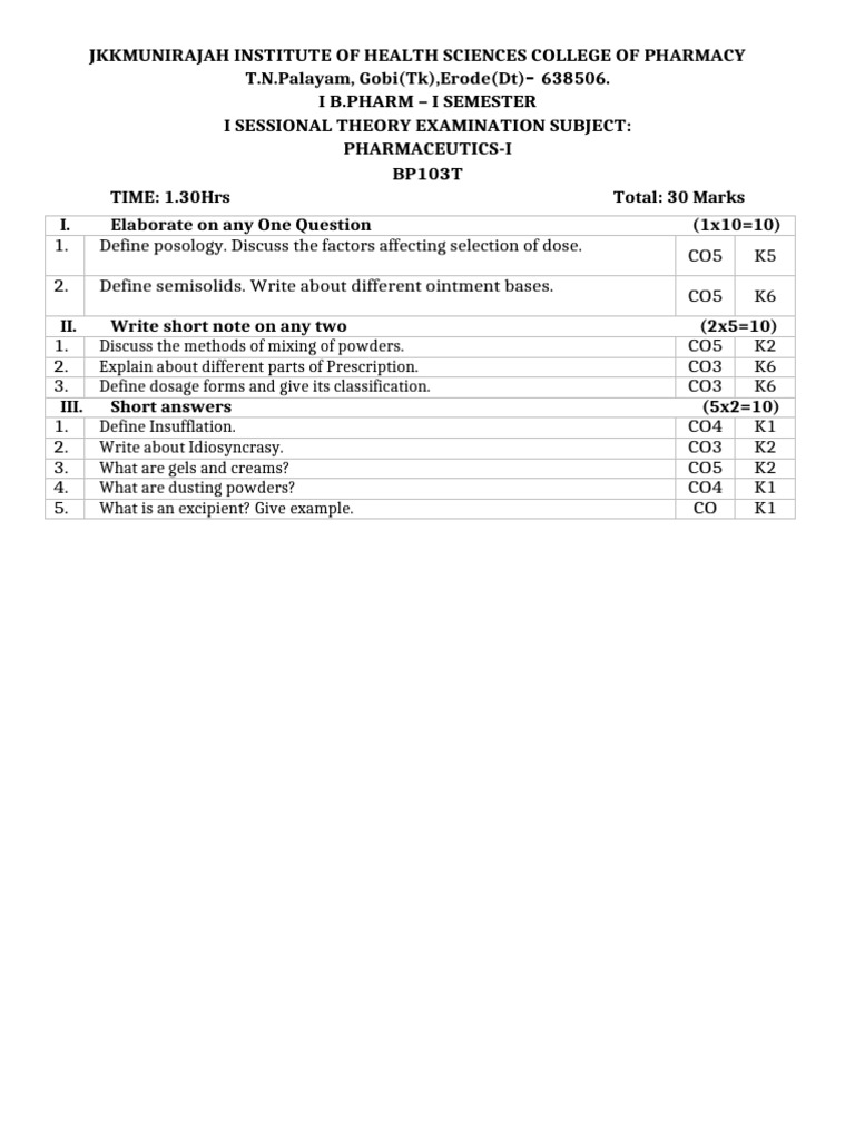 Ceutics I SESSIONAL - I SEMESTER P3 | PDF