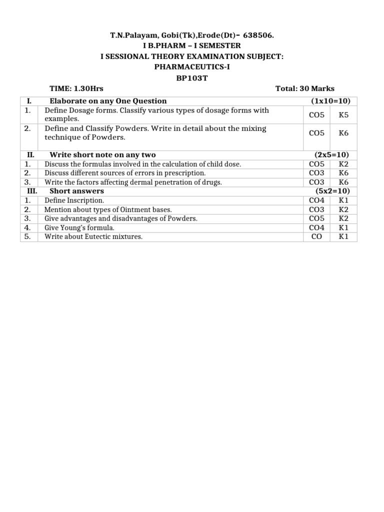Ceutics I SESSIONAL - I SEMESTER P2 | PDF