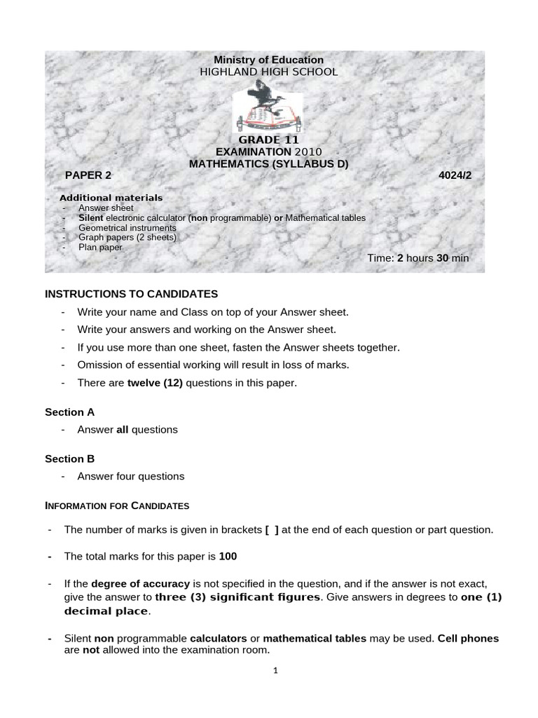 2010 - Term 3 Grade 11 Maths Exam (3) | PDF | Significant Figures ...