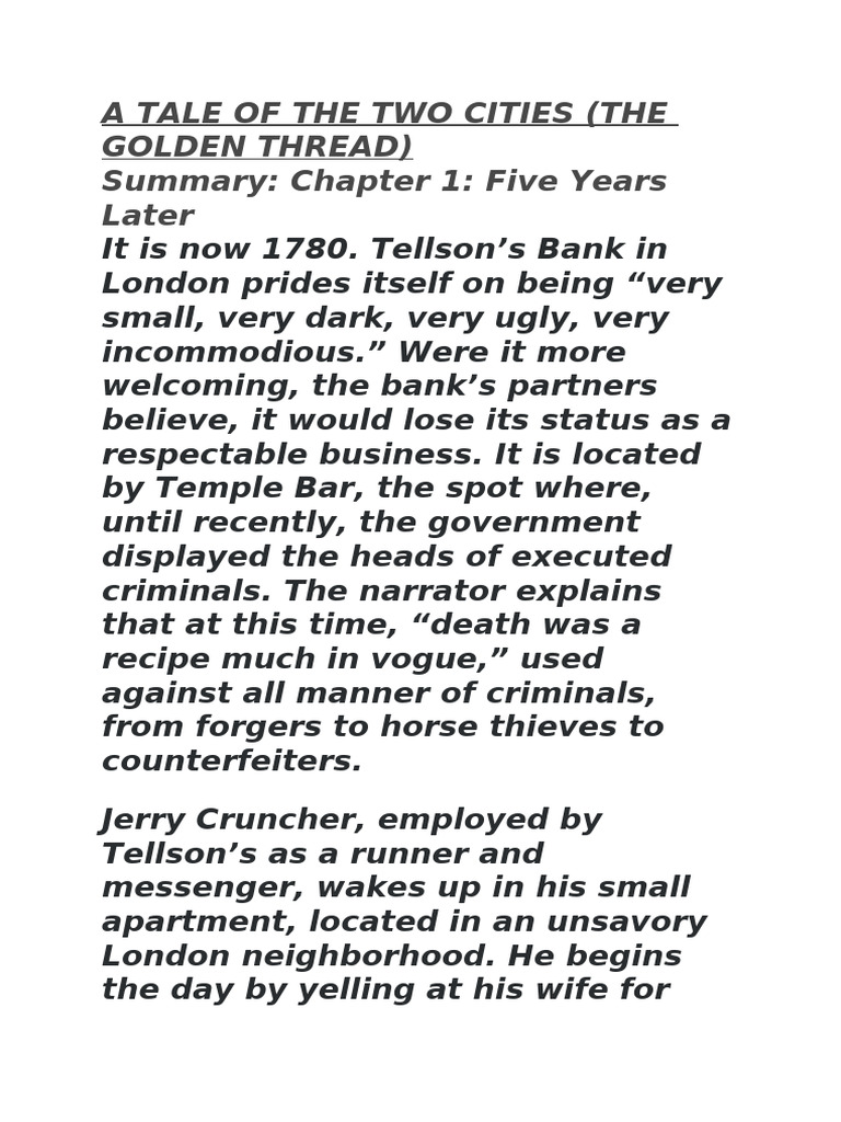 A Tale of Two Cities: Chapter Summaries | PDF