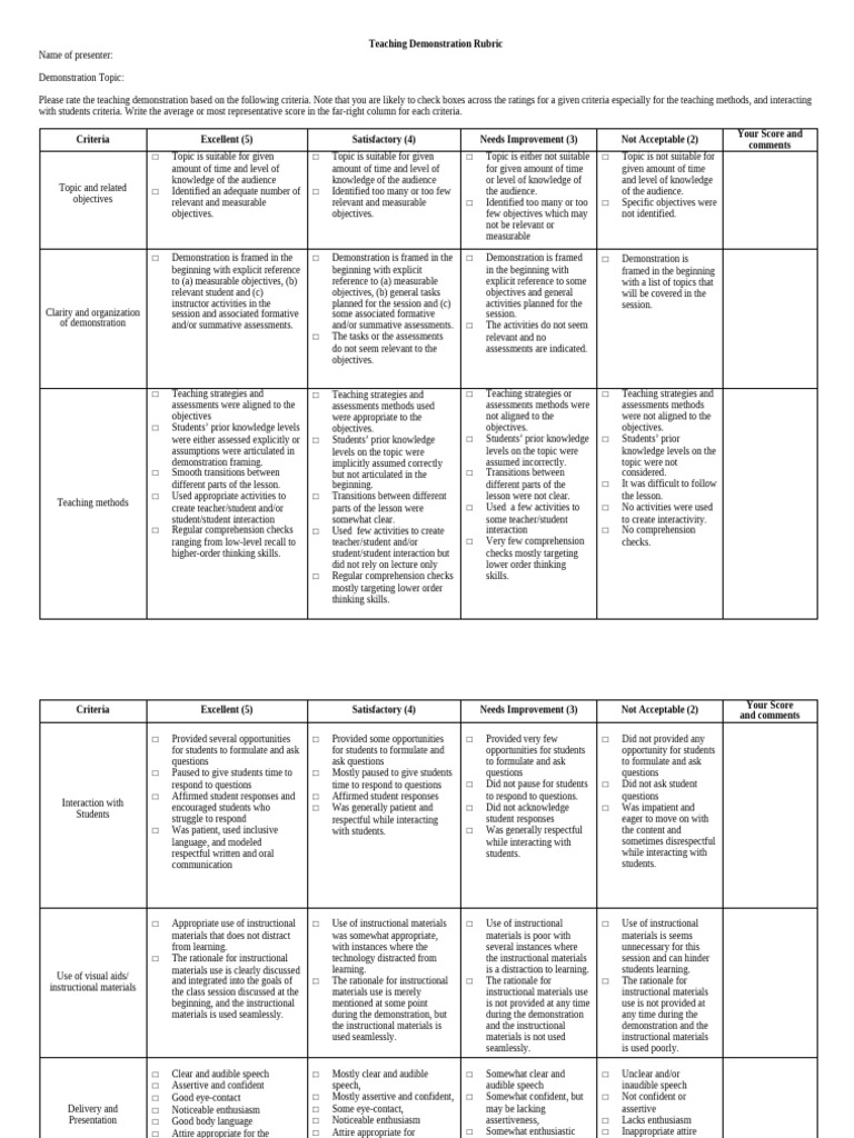 Teaching Demonstration Rubric | PDF | Reading Comprehension | Education Theory