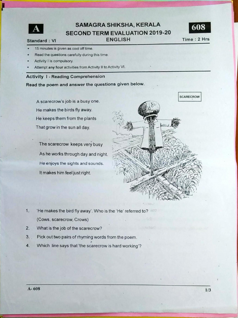 ENGLISH Question Paper Kerala Class VI Second Term Christmas Exam 2019 | PDF