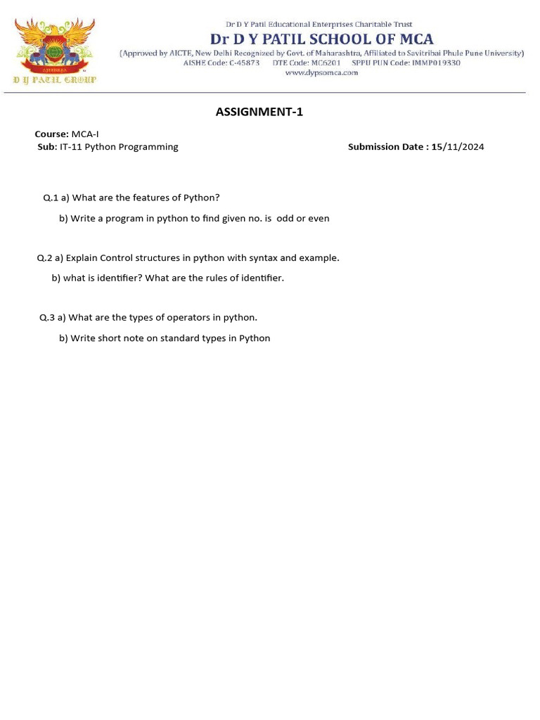 Python Programming Assignment 1 | PDF