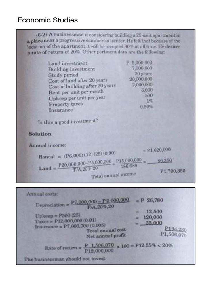 Supplementary Examples Basic Economy Studies and Break Even Analysis | PDF
