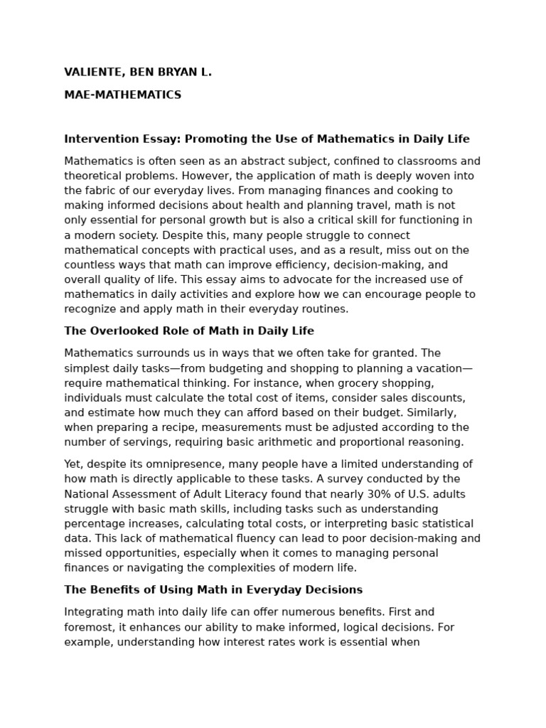 Promoting The Use of Mathematics in Daily Life | PDF | Mathematics ...