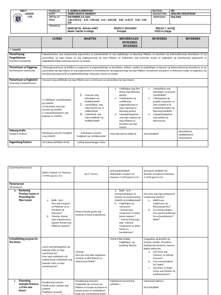 DLL Araling-Panlipunan-6 Q2 W8 | PDF