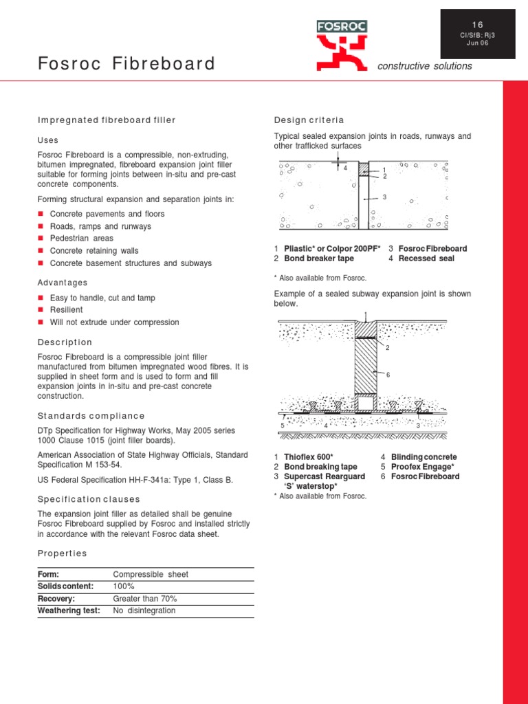 Fosroc Fibreboard Jun06 | PDF | Manmade Materials | Civil Engineering