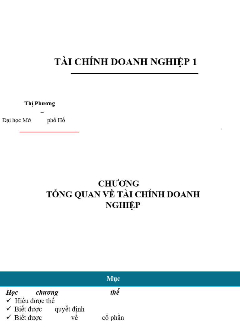 TCDN 1. Chuong 1. Tong Quan Ve Tai Chinh Doanh Nghiep | PDF