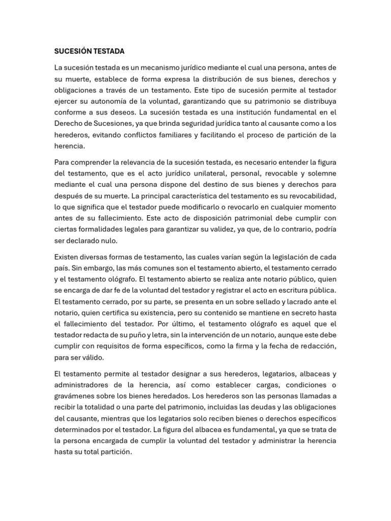 Sucesión Testada | PDF | Herencia | Voluntad y testamento