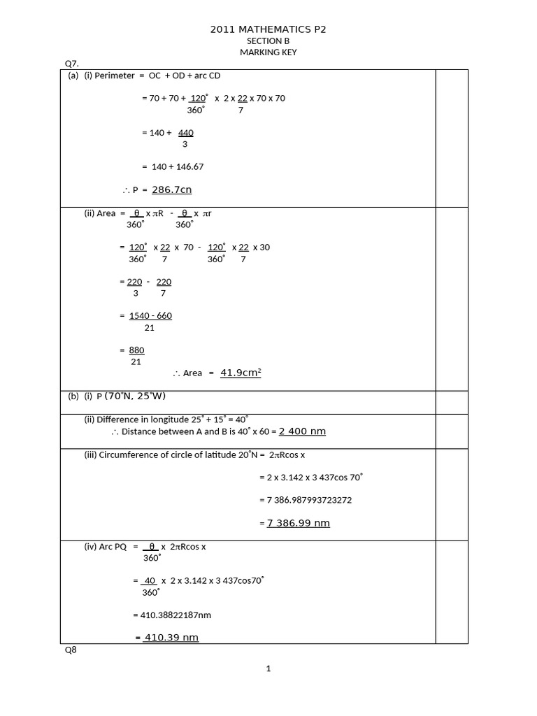 2011 Mathematics P2 Marking Key | PDF | Elementary Geometry | Analytic ...