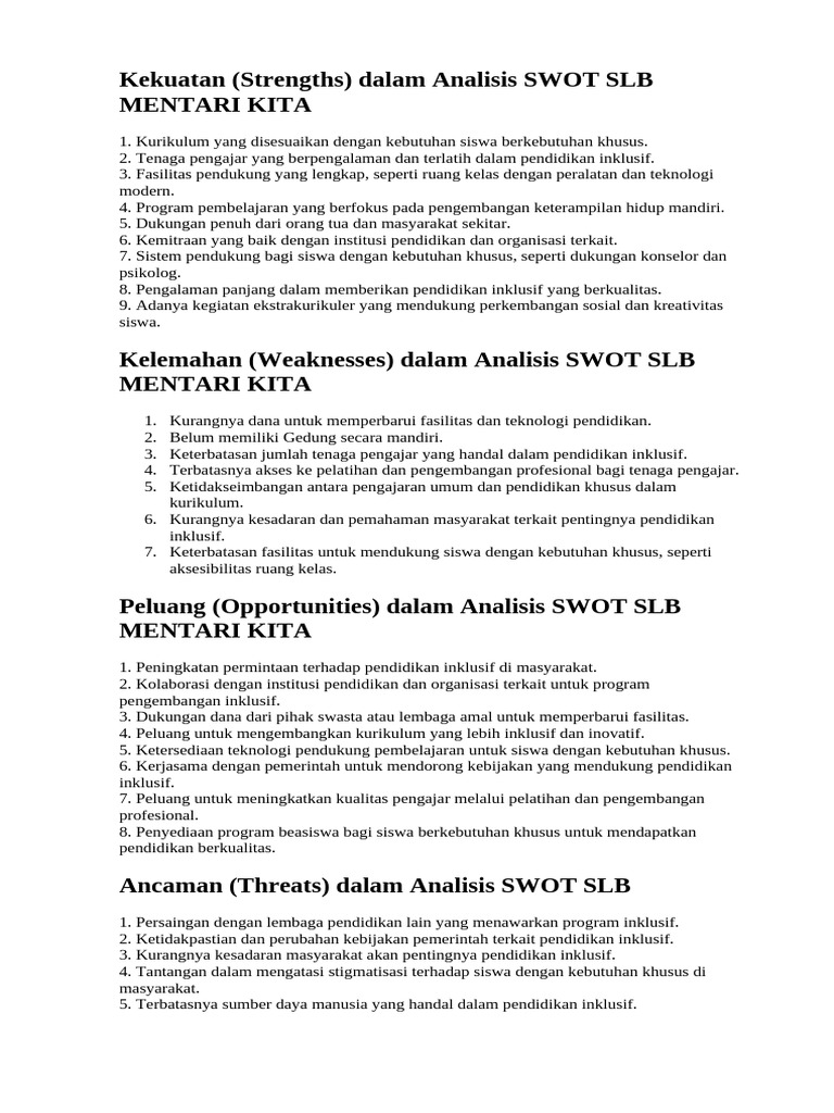 SWOT SLB Mentari KIta | PDF