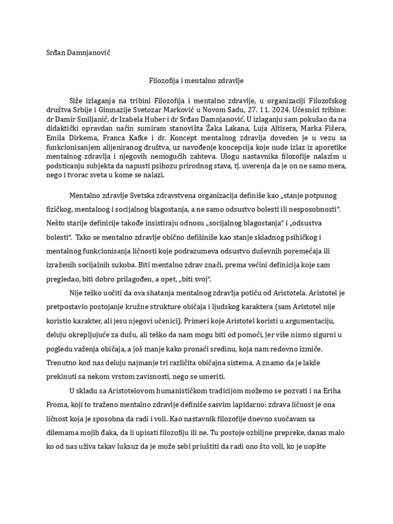Srdan Damnjanovic Filozofija I Mentalno | PDF
