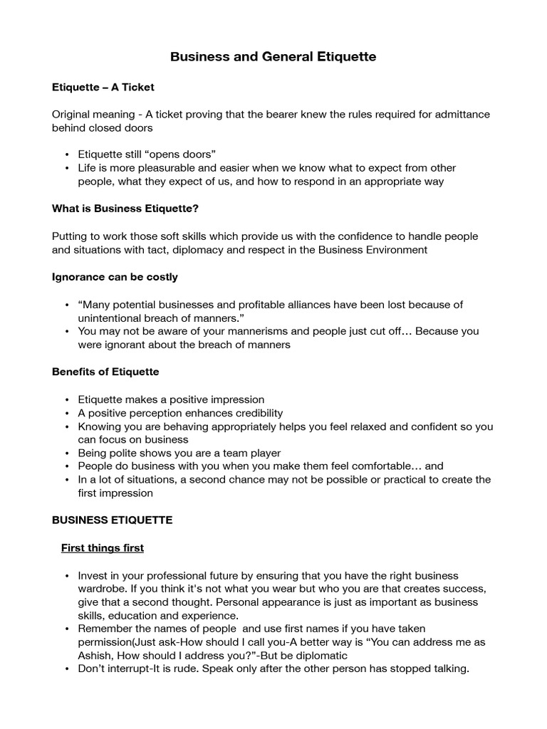 Business and General Etiquette | PDF | Etiquette | Body Language