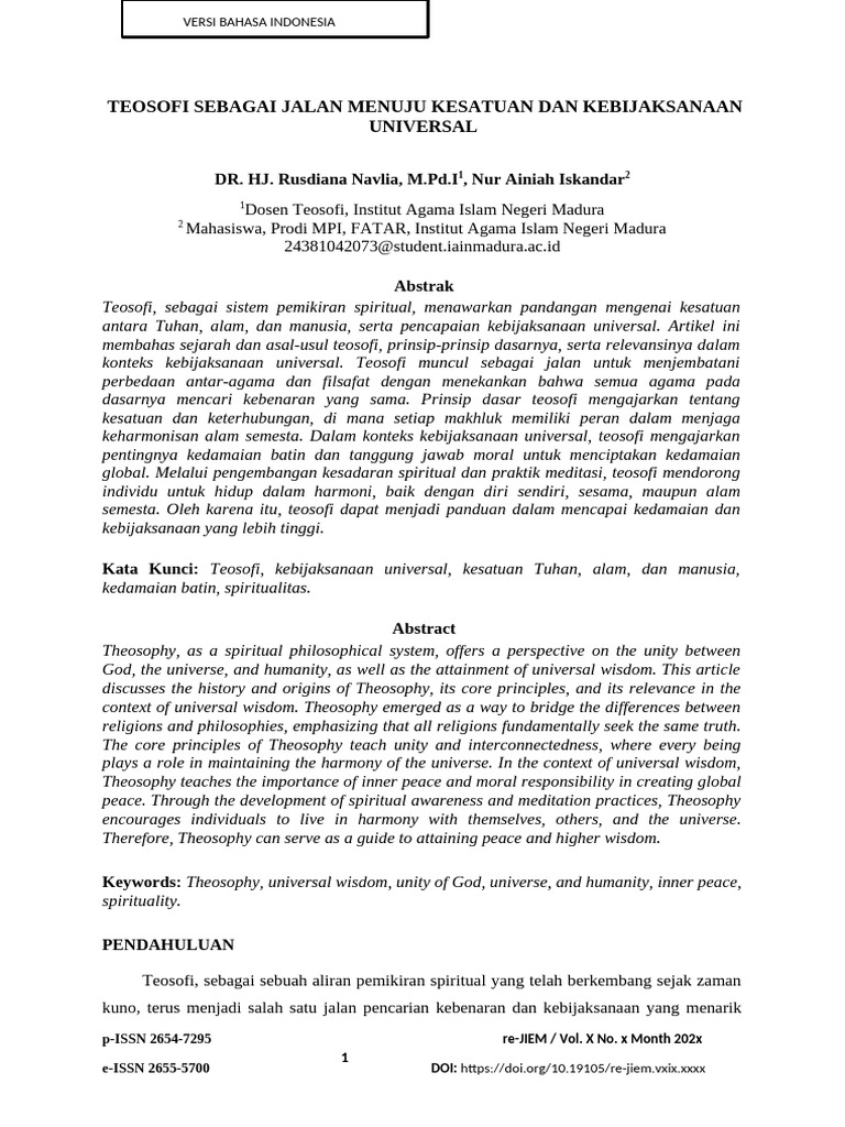 Artikel Teosofi Sebagai Jalan Menuju Menuju Kesatuan Dan Kebijaksanaan ...