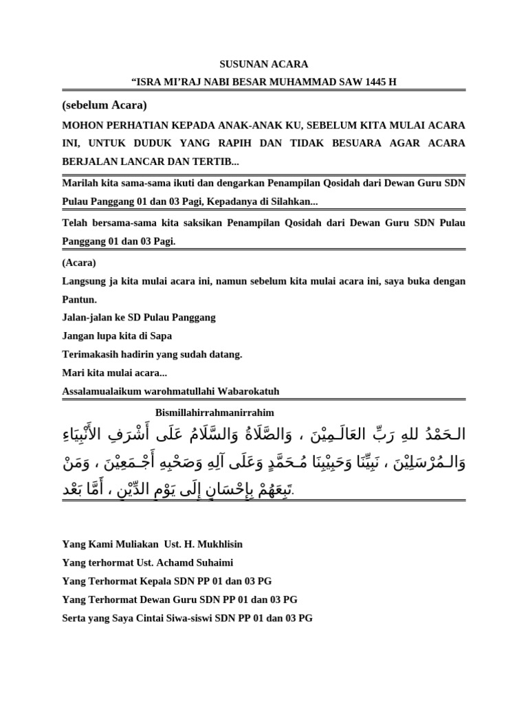 Susunan Acara Isra Mi'raj 1445 H SD | PDF