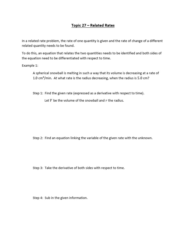 Topic_27___Related_Rates_1_.pdf | PDF | Sphere | Equations