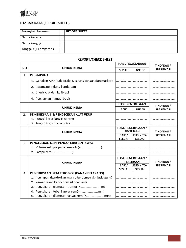 Lembar Data (Report Sheet) | PDF