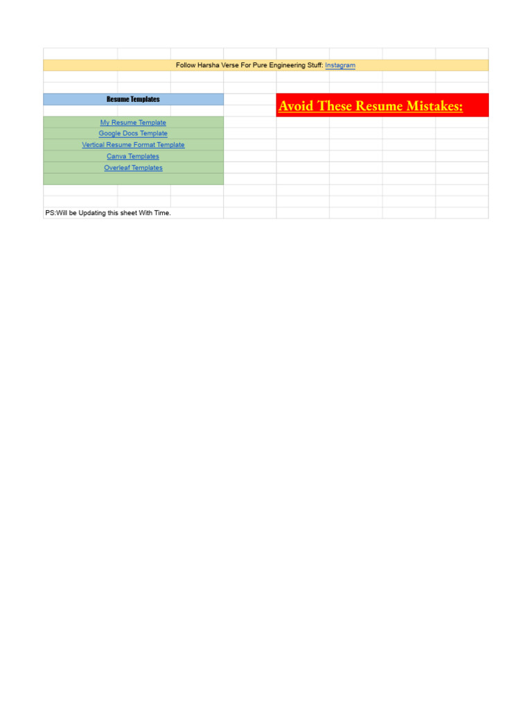 Harsha Verse Resume Template Sheet | PDF Harsha Verse Resume Template Sheet | PDF
