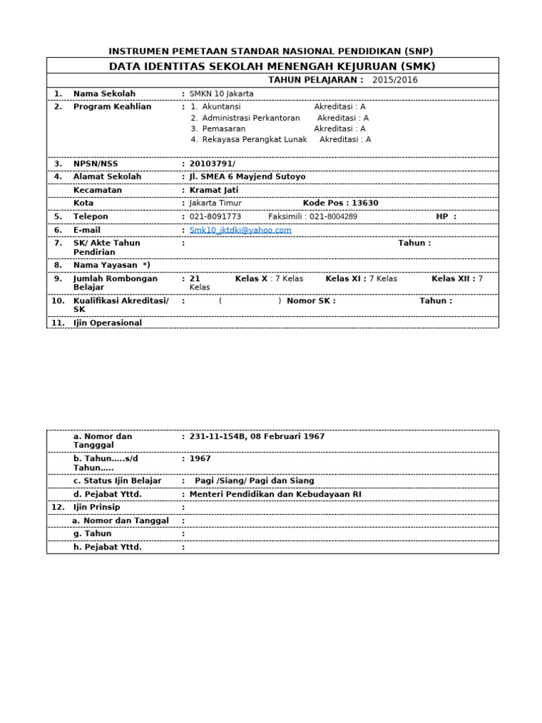 Data Identitas SMK | PDF
