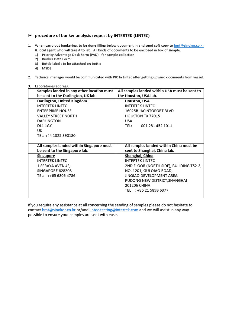 Bunker Analysis Request Procedure | PDF