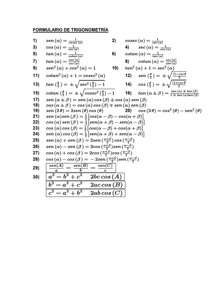 004_FORMULARIO DE TRIGONOMETRIA | PDF