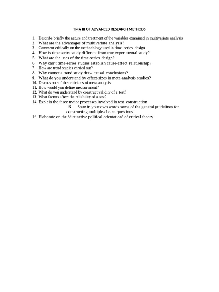 Tma Iii of Advanced Research Methods | PDF