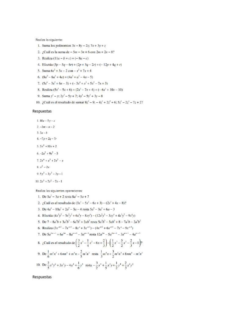 Ejercicios Complementarios Álgebra | PDF