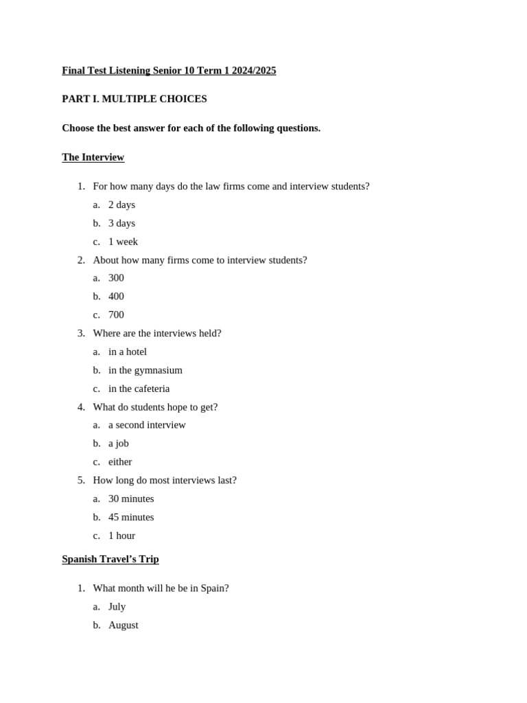Senior Listening Test Term 1 2024/2025 | PDF
