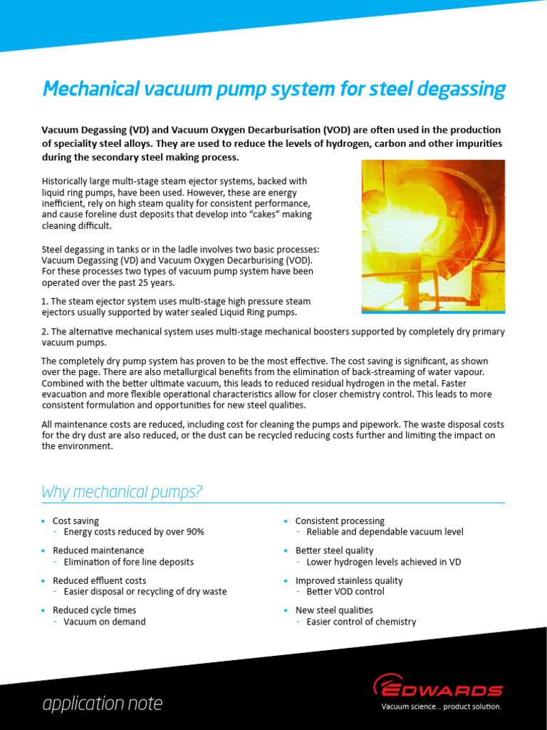 Steel Degassing Application Note P10008895B | PDF | Vacuum | Pump