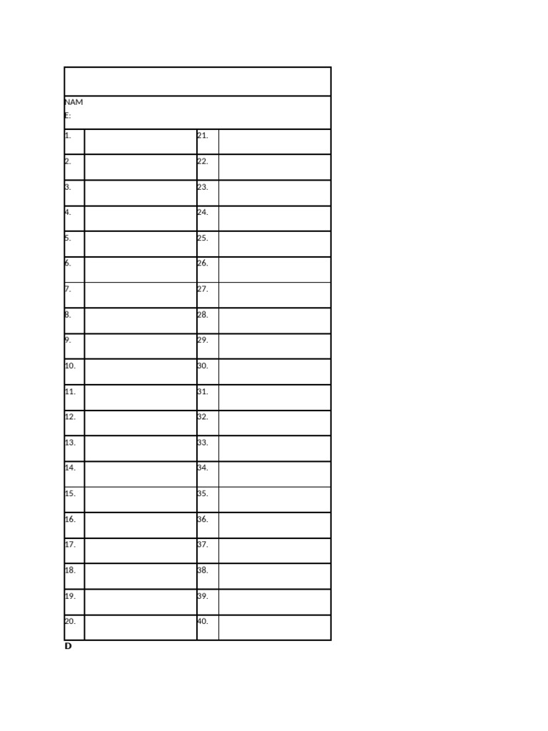 40-Item Answer Sheet Template | PDF