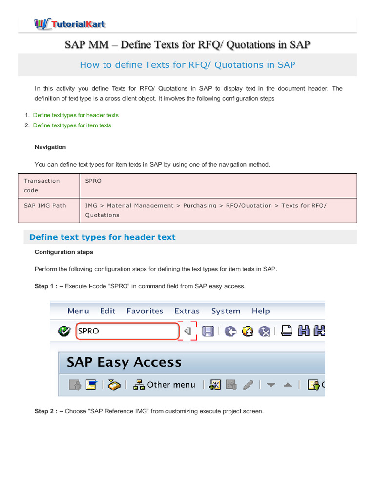Define Texts For RFQ Quotations in Sap | PDF | Computing