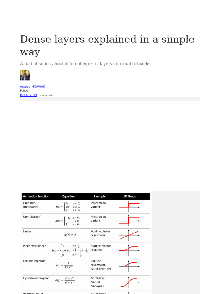Dense Layers Explained in A Simple Way | PDF