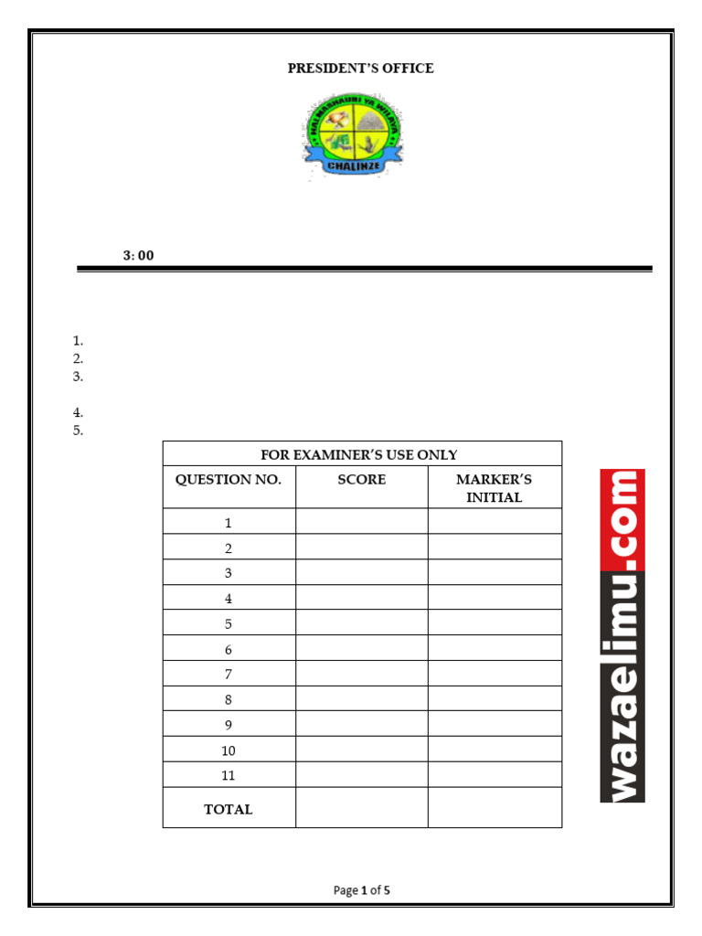 Form Four Civics Pre-Mock Exam 2024 | PDF | Female Education | Woman