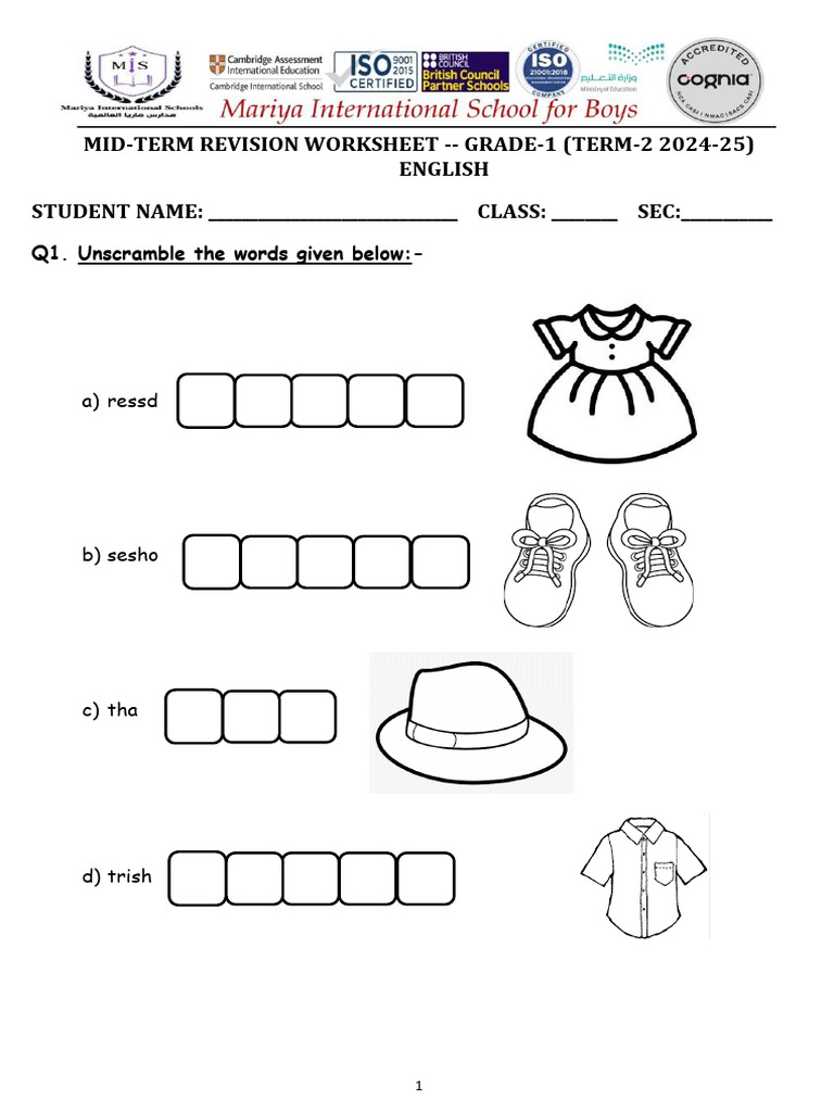 English Revision Worksheet For TERM-2 | PDF