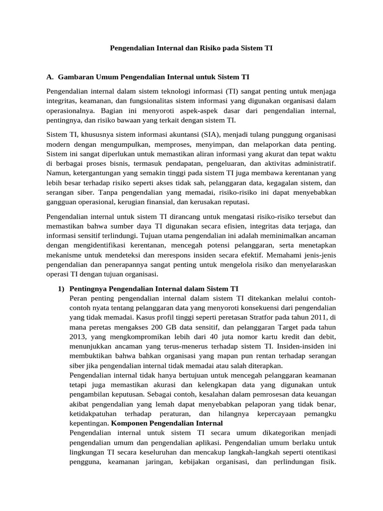 Pengendalian Internal Dan Risiko Pada Sistem TI | PDF