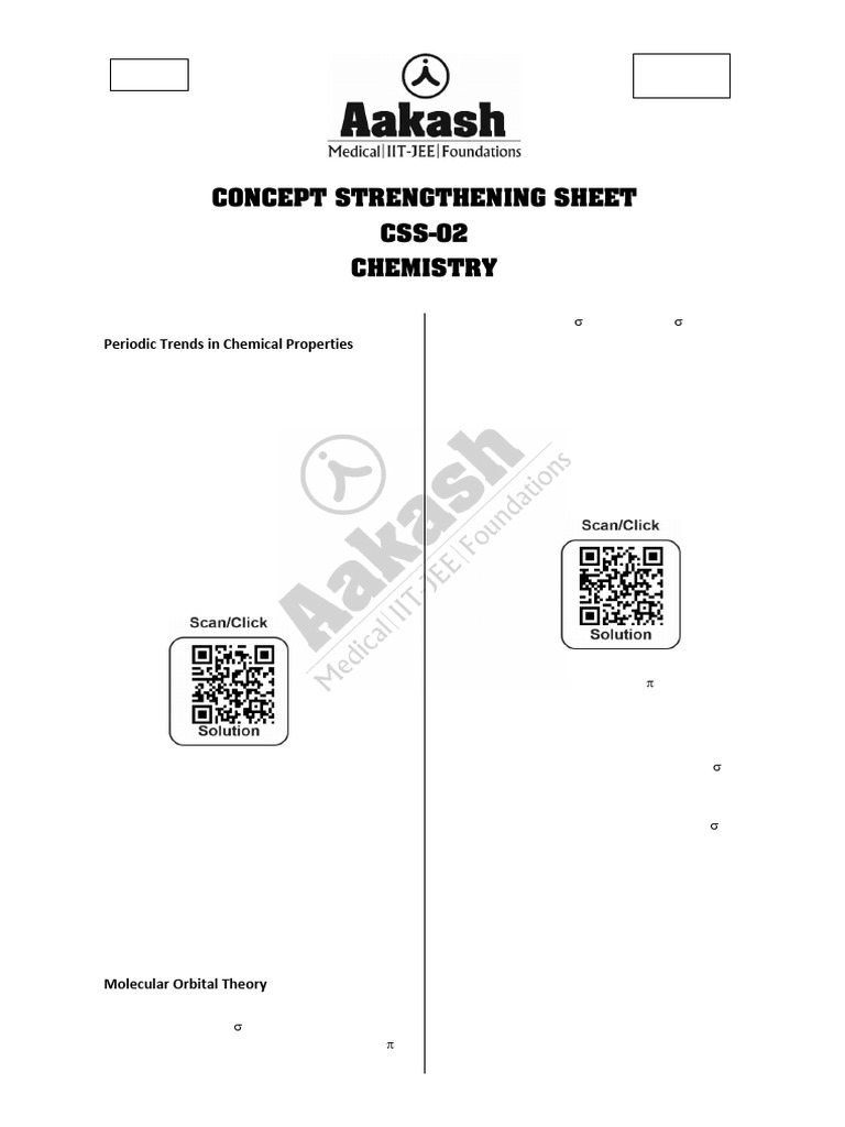 Concept Strengthening Sheet (CSS-02) Based On AIATS-02 (RM) - Chemistry-1 | PDF | Molecular ...